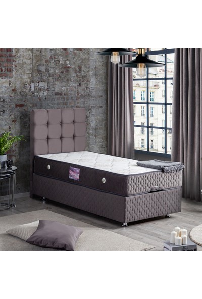 Setay Duke Tek Kişilik Baza Başlık Delüx Yaylı Yatak, Antrasit Gri