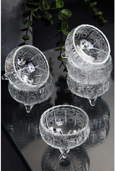 Queen's Kitchen 6 Adet Kristal Cam 3 Ayaklı Lüx Lokumluk-Çerezlik