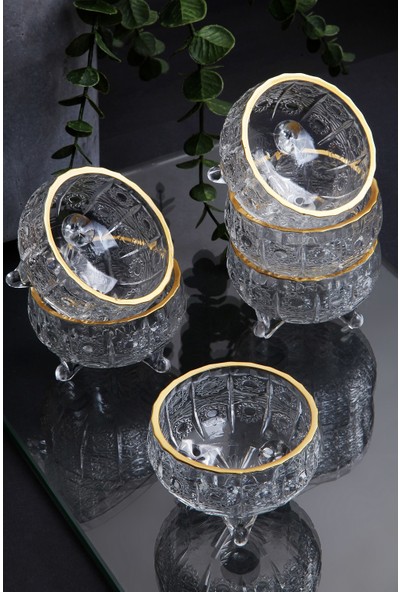 Queen's Kitchen 6 Adet Kristal Yaldızlı Cam 3 Ayaklı Lüx Lokumluk-Çerezlik