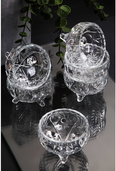 Queen's Kitchen 6 Adet Kristal Cam 3 Ayaklı Lüx Lokumluk-Çerezlik