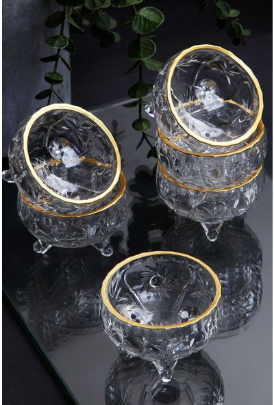 Queen's Kitchen 6 Adet Kristal Yaldızlı Cam 3 Ayaklı Lüx Lokumluk-Çerezlik