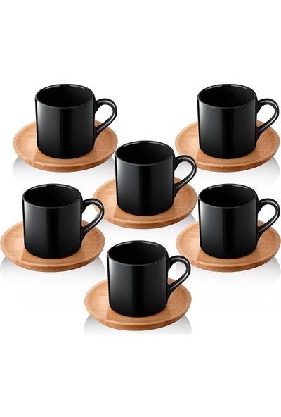 Queen's Kitchen Doğal Ahşap Tabaklı 6 Kişilik Kahve Takımı