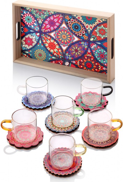 Queen's Kitchen 13 Parça Çini Desenli Renkli Çay Seti Queen's Kitchen 13 Parça Çini Desenli Renkli Çay Seti