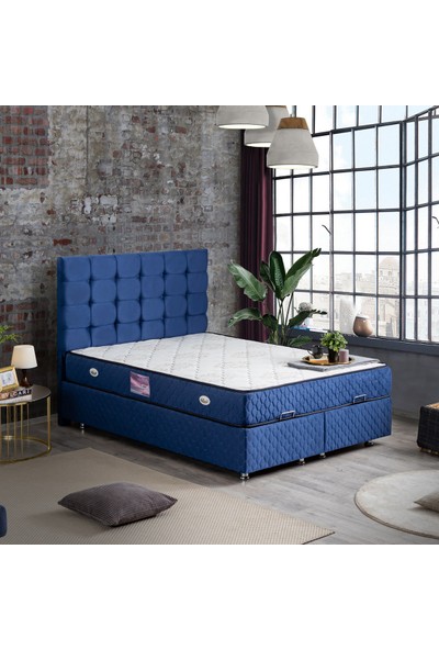 Setay Duke Çift Kişilik Baza Başlık Delüx Yaylı Yatak, Lacivert