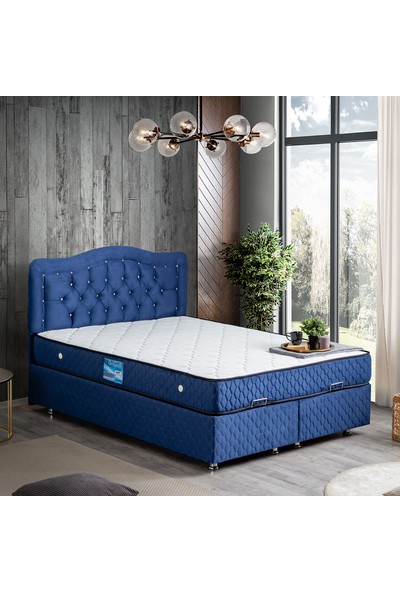 Setay Şah Çift Kişilik Baza Başlık Orthosoft Ortopedik Yatak Seti, Lacivert