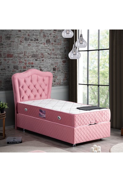 Setay Camelli Tek Kişilik Baza Başlık Delüx Yaylı Yatak, Pembe