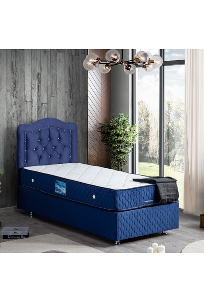 Setay Şah Tek Kişilik Baza Başlık Orthosoft Ortopedik Yatak Seti, Lacivert