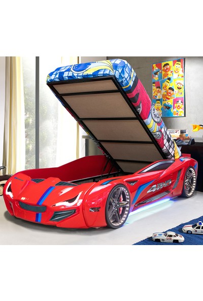Setay Mercedes Full Ledli Bazalı Arabalı Yatak, Kırmızı