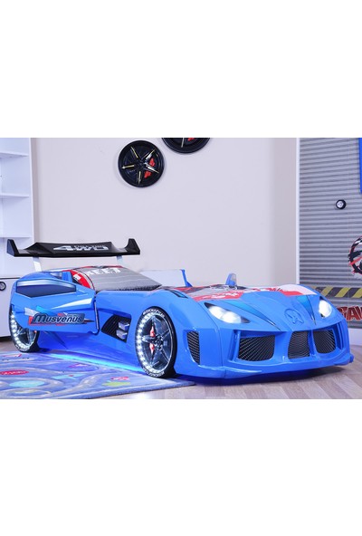 Setay Audi Kapıları Açılabilen Full Ledli Arabalı Yatak,mavi Setay Audi Kapıları Açılabilen Full Ledli Arabalı Yatak,mavi