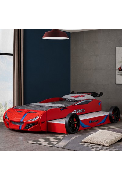 Setay Mercedes Rüzgarlıklı Yavrulu Arabalı Yatak, Kırmızı