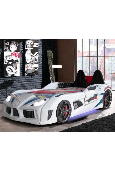 Setay Audi Kapıları Açılabilen Full Ledli Koltuklu Arabalı Yatak,beyaz Setay Audi Kapıları Açılabilen Full Ledli Koltuklu Arabalı Yatak,beyaz