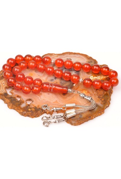 Taş Sandığı Kırmızı Akik Taşı Tesbih (10 Mm)