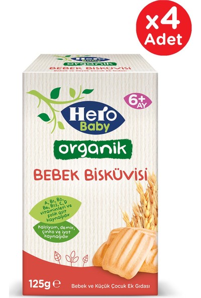 Hero Baby Organik Bebek Bisküvisi 125G 4 Adet Hero Baby Organik Bebek Bisküvisi 125G 4 Adet