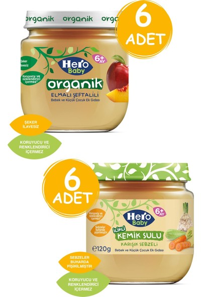 Hero Baby Organik Elma Şeftali ve Kemik Sulu Sebzeli Kavanoz Mama Hero Baby Organik Elma Şeftali ve Kemik Sulu Sebzeli Kavanoz Mama