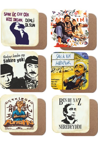 Hayat Poster Yeşilçam Temalı 1- 6 Adet Retro Ahşap Bardak Atlığı Seti Hayat Poster Yeşilçam Temalı 1- 6 Adet Retro Ahşap Bardak Atlığı Seti