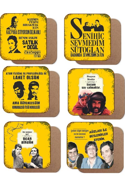 Hayat Poster Yeşilçam Temalı-4 6 Adet Retro Ahşap Bardak Altlığı Seti Hayat Poster Yeşilçam Temalı-4 6 Adet Retro Ahşap Bardak Altlığı Seti