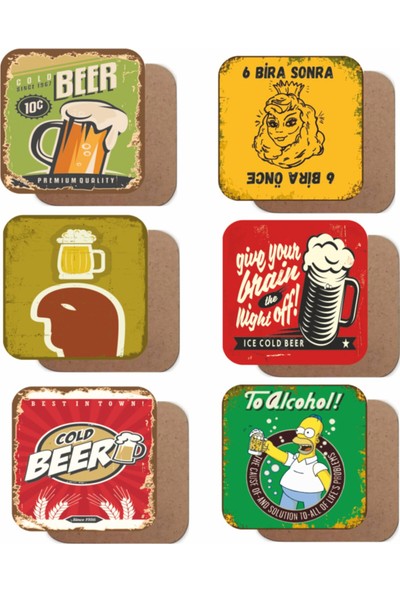 Hayat Poster Bira Temalı 6 Adet Retro Ahşap Bardak Atlığı Seti Hayat Poster Bira Temalı 6 Adet Retro Ahşap Bardak Atlığı Seti