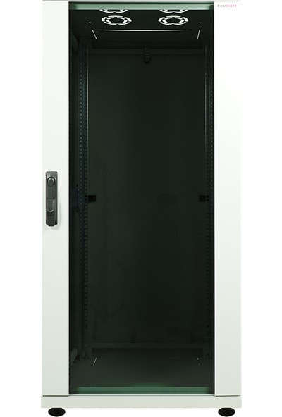 Canovate 26U 600X600MM 19'' Dikili Tip Network Rack Kabinet Gri Çelik Sac Ön Cam Kapı Montajlı Ral 7035 2 Yıl Üretici Garantili