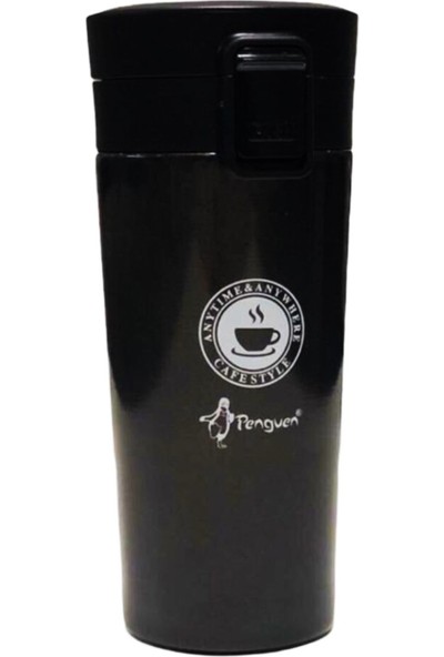 Penguen 350 ml Siyah Kahve Çay Kupa Termos Mug 3043