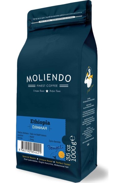 Moliendo Finest Coffee Moliendo Ethiopia Djimmah Yöresel Kahve 1000 Gr. Çekirdek Kahve