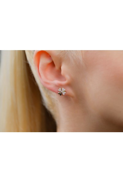 ESK Çiçek Figürlü Kalpli Taşlı Küpe