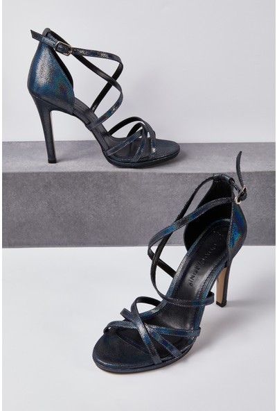 Oleg Cassini Lacivert Ince Bantlı Topuklu Abiye Ayakkabı