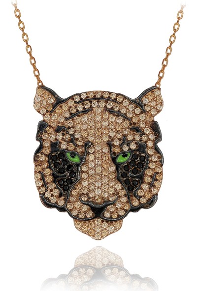 Takı Boom Şampanya Siyah Taşlı Mineli Kaplan Gümüş Kolye Takı Boom Şampanya Siyah Taşlı Mineli Kaplan Gümüş Kolye