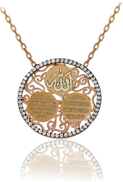 Takı Boom Ayetel Kürsi Nazar Duası Allah Yazılı 3 Dualı Yuvarlak Gümüş Kolye