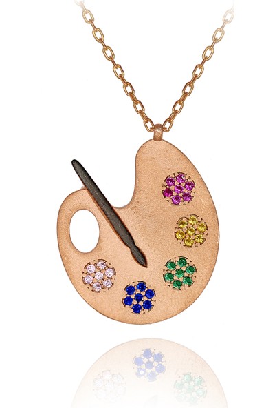 Takı Boom Renkli Taşlı Resim Paleti Tuval Gümüş Kolye Takı Boom Renkli Taşlı Resim Paleti Tuval Gümüş Kolye