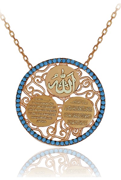 Takı Boom Ayetel Kürsi Nazar Duası Allah Yazılı 3 Dualı Yuvarlak Gümüş Kolye