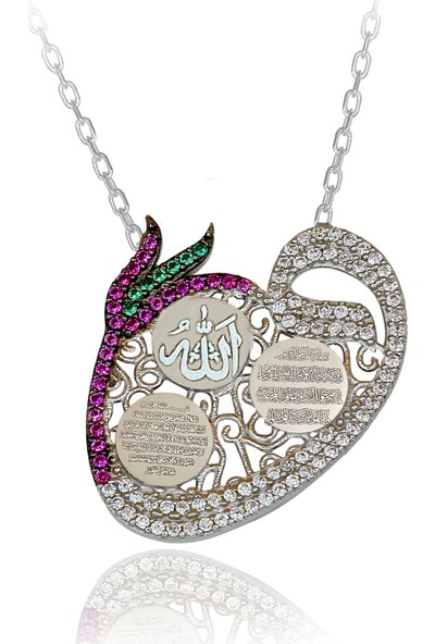 Takı Boom Ayetel Kürsi Nazar Duası Allah Yazılı 3dualı Laleli Vav Gümüş Kolye