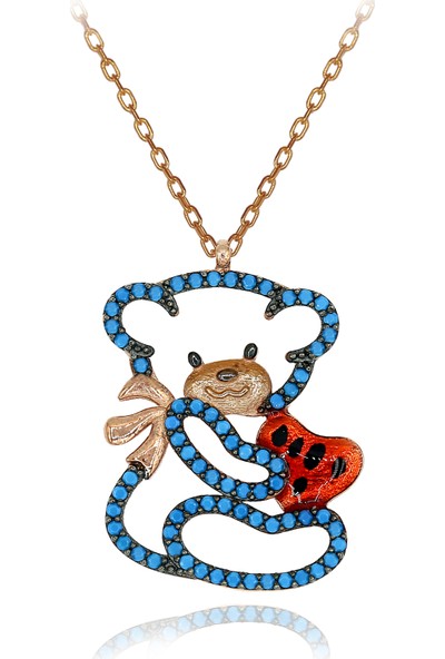 Takı Boom Turkuaz Taşlı Sevimli Kalpli Ayıcık Gümüş Kolye Takı Boom Turkuaz Taşlı Sevimli Kalpli Ayıcık Gümüş Kolye