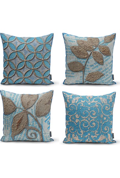 Yashome Çift Tarafı Baskılı 4'lü Dekoratif Kırlent Kılıfı Seti