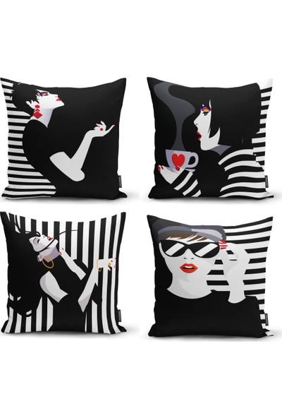 Yashome Çift Tarafı Baskılı 4'lü Dekoratif Kırlent Kılıfı Seti