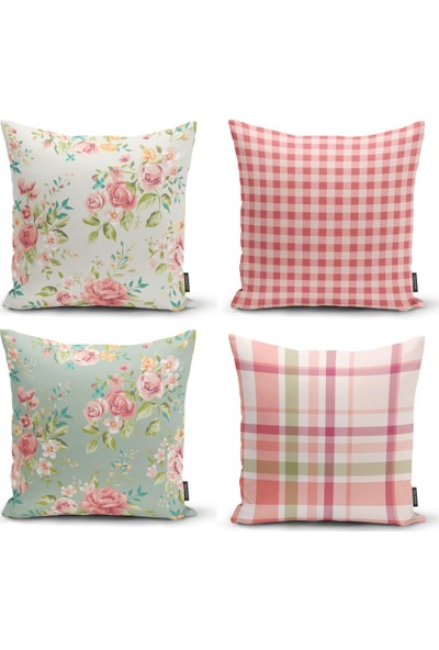 Yashome Çift Tarafı Baskılı 4'lü Dekoratif Kırlent Kılıfı Seti