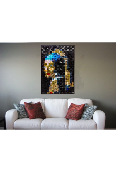 Reviartwood Masif Ahşap Dekoratif Inci Küpeli Kız Tablosu