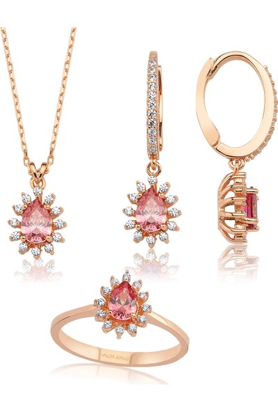 Valori Jewels 1.32 Karat Swarovski Zirkon Pembe Damla Taşlı, Rose Gümüş Set Valori Jewels 1.32 Karat Swarovski Zirkon Pembe Damla Taşlı, Rose Gümüş Set
