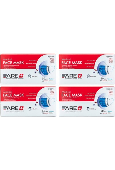 Are 4 Kutu Beyaz Meltblown Filtreli Ultrasonik Burun Telli Cerrahi Maske 200 Adet Are 4 Kutu Beyaz Meltblown Filtreli Ultrasonik Burun Telli Cerrahi Maske 200 Adet