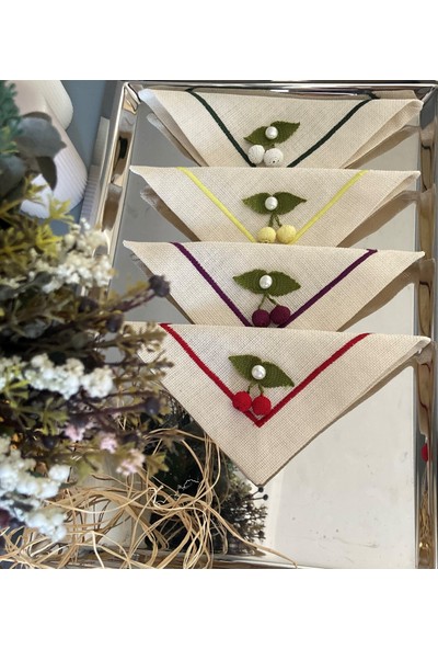 Deka Kiraz Motifli El Emeği Kokteyl Sunum Peçete 4'lü Takım Deka Kiraz Motifli El Emeği Kokteyl Sunum Peçete 4'lü Takım