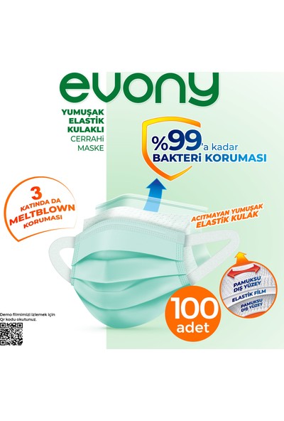 Evony Yumuşak Elastik Kulaklı Maske 100 Adet Evony Yumuşak Elastik Kulaklı Maske 100 Adet