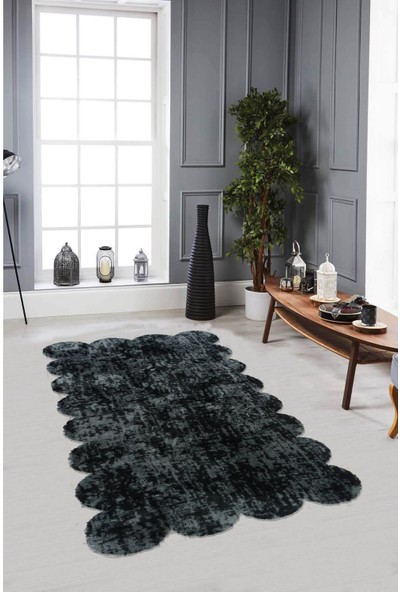 Balat Halı Lazer Kesim Peluş Uzun Tüylü Halı Desenli Koyu Gri Balat Halı Lazer Kesim Peluş Uzun Tüylü Halı Desenli Koyu Gri