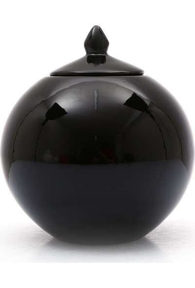 Yedi Home&Decor Seramik Çini El Yapımı Kapaklı Küp El Boyama Siyah Orta Boy