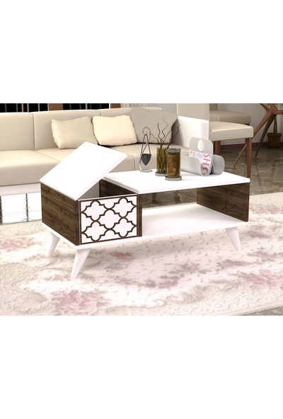 Cantek Melodi Sandıklı Orta Sehpa Ceviz-Beyaz