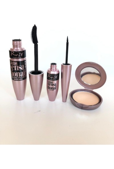 Rose Maskara + Likit + Pudra 3 Lü Sensational Seti Rose Maskara + Likit + Pudra 3 Lü Sensational Seti