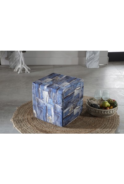 Dessen Blue Jean Küp Puf Kot Desen- Mavi Dessen Blue Jean Küp Puf Kot Desen- Mavi