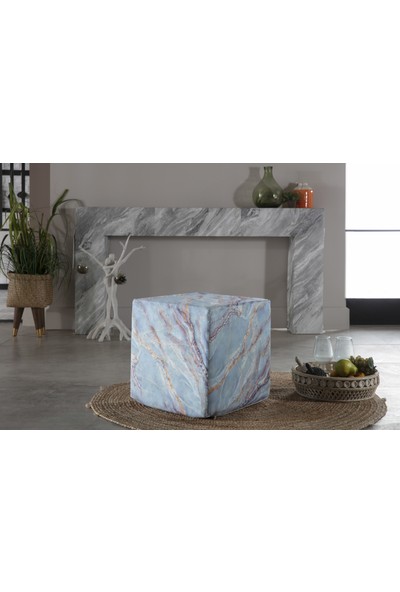 Dessen Mermer Küp Puf Mermer Desen - Mavi Dessen Mermer Küp Puf Mermer Desen - Mavi