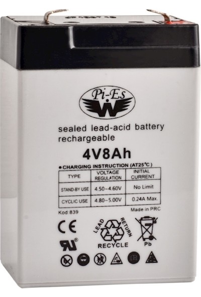 Pi-Es 4V 8AH Bakımsız Kuru Akü