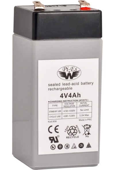 Pi-Es 4V 4AH Bakımsız Kuru Akü
