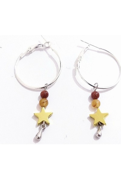 Funny Takı Sarı Hematit Turuncu Aventurin ve Yıldız Taşlı Gümüş Halka Küpe Funny Takı Sarı Hematit Turuncu Aventurin ve Yıldız Taşlı Gümüş Halka Küpe