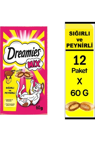 Dreamies Mix Biftek & Peynir Ödül Maması 12X60gr Dreamies Mix Biftek & Peynir Ödül Maması 12X60gr